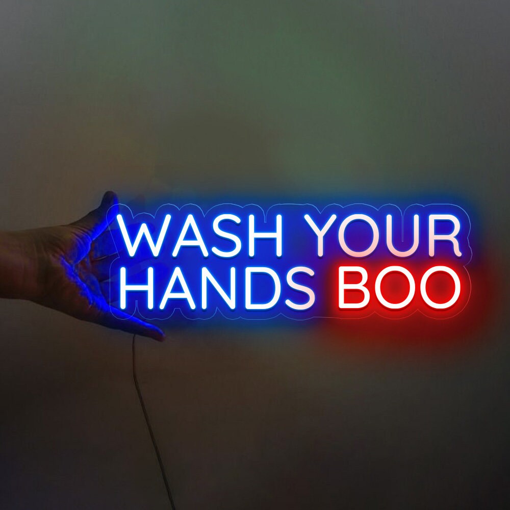 Wash Your Hands Boo Neon Sign,funny Bathroom Light Decor,personalize ...
