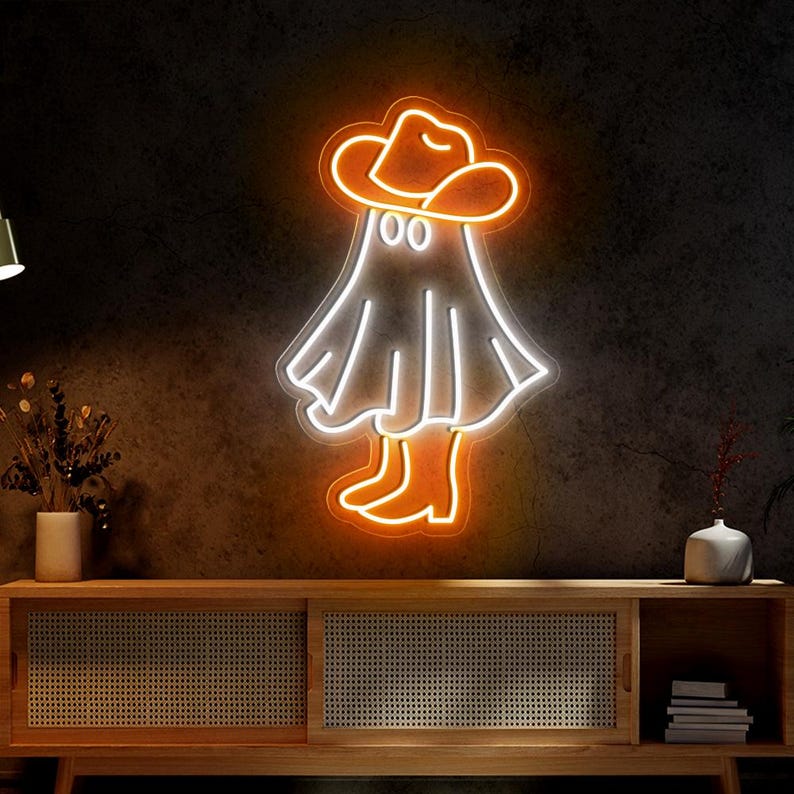 Cowboy Ghost Neon Sign, Cowboy Halloween Neon Sign, Halloween Ghost ...