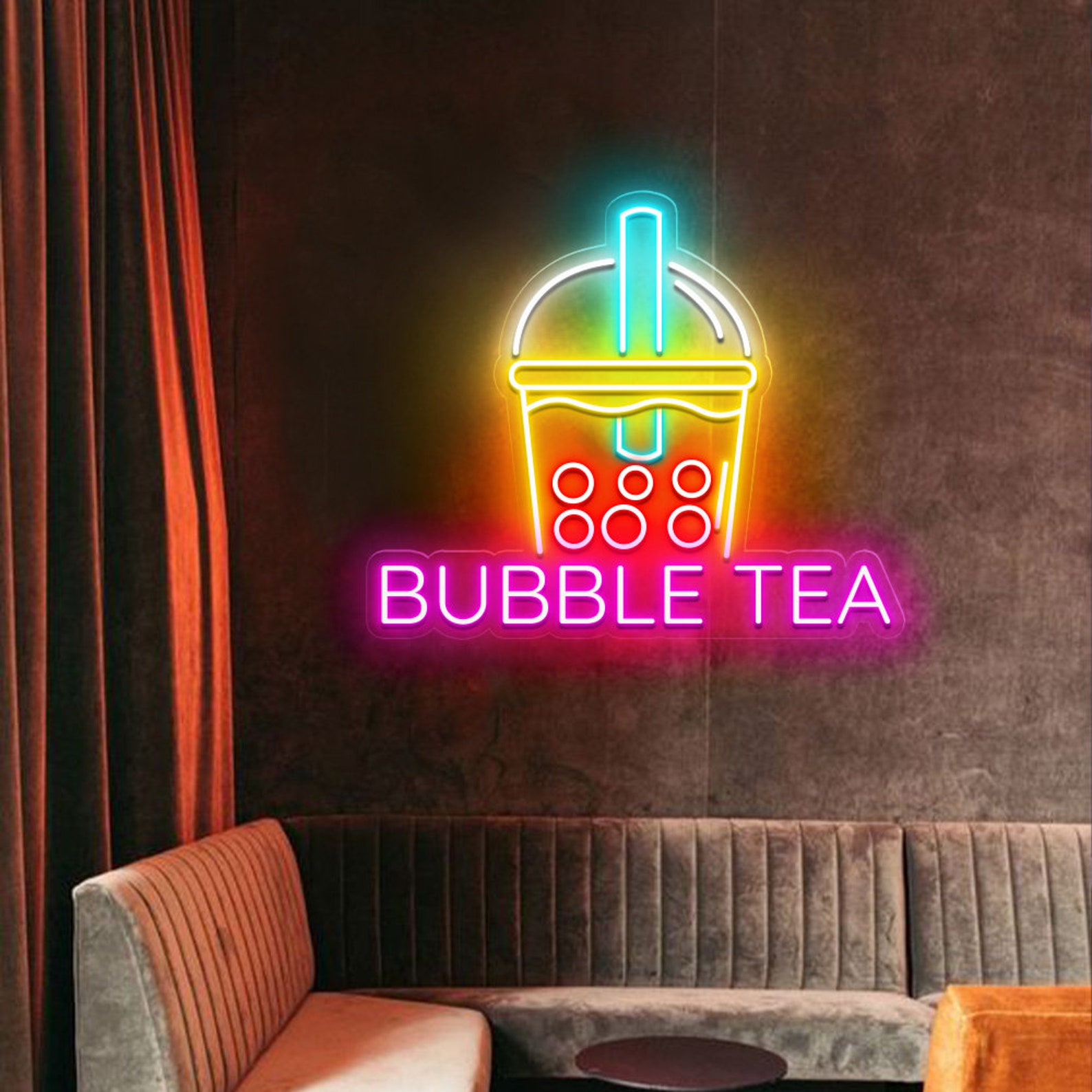 Neon Sign Boba Tea, Neon Sign Bubble Tea, Custom Neon Lights, Pink Neon ...