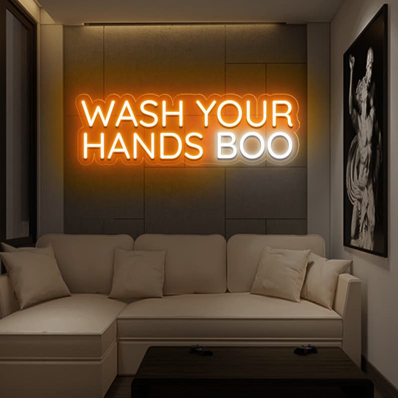 Wash Your Hands Boo Neon Sign,funny Bathroom Light Decor,personalize ...