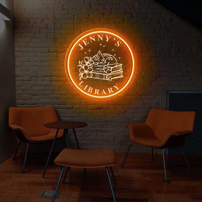 Personalized Library Neon Sign, Custom Book Neon Sign Decor, Bookish ...