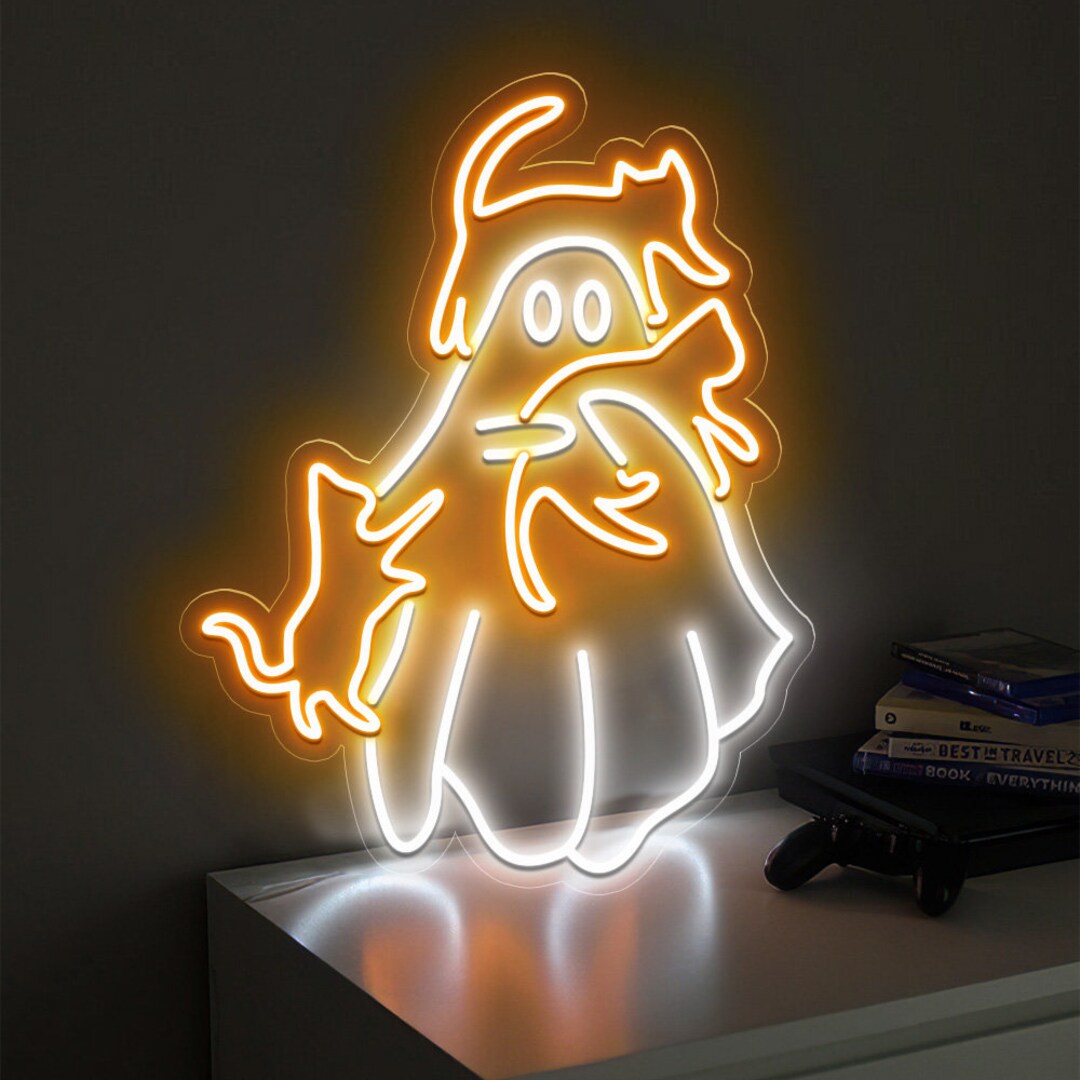 Cat Ghost Neon Sign,scary Ghost Led Sign,cat Mom Neon Sign,halloween ...