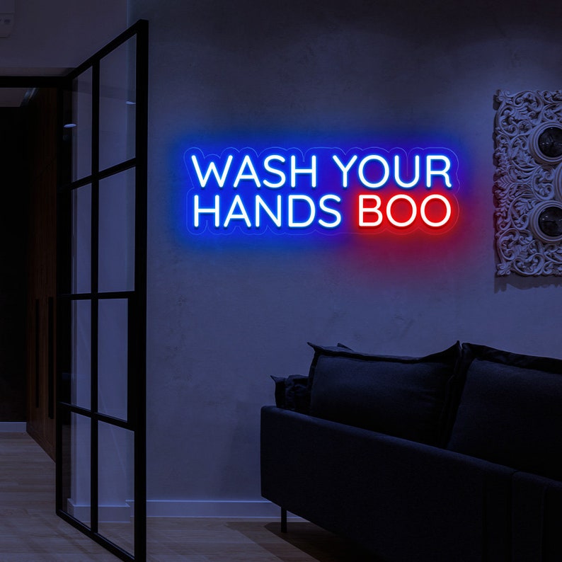 Wash Your Hands Boo Neon Sign,funny Bathroom Light Decor,personalize ...