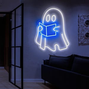Book Ghost Neon Sign,library Neon Sign,book Lover Decor,halloween Neon ...