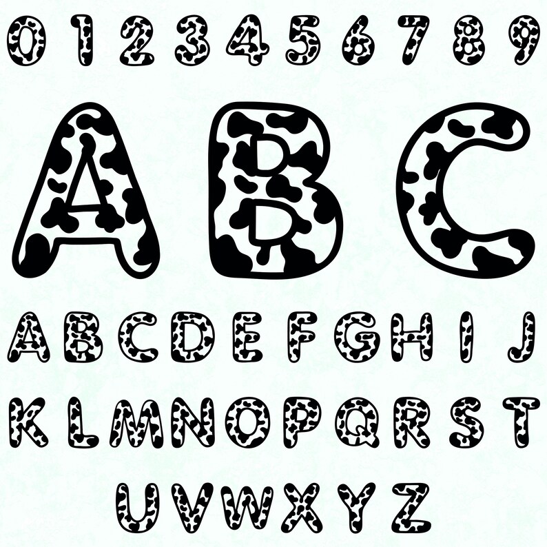 Cow Alphabet Svg Cow Letters Svg Cow Font Svg Animal Font Cow Numbers ...