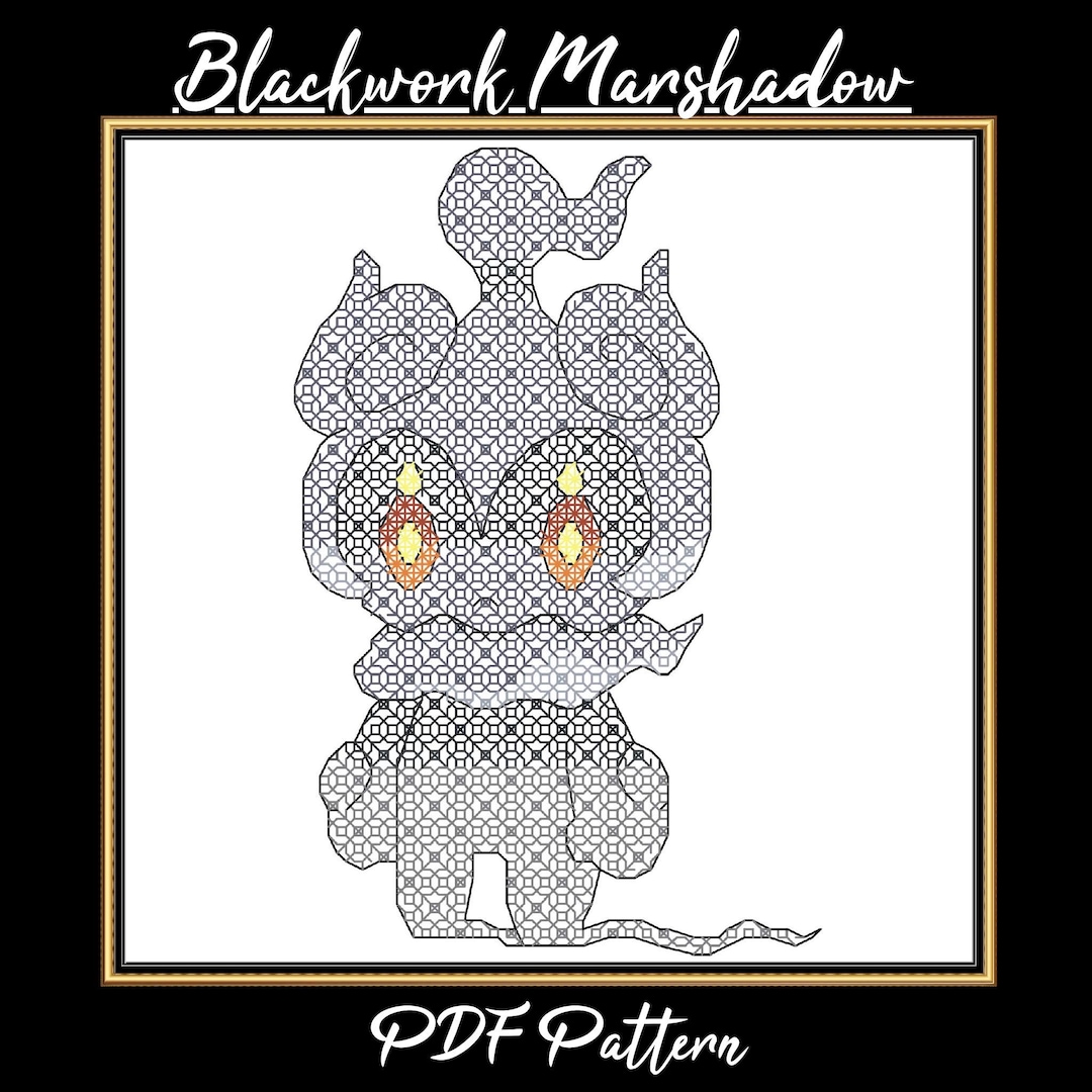 Marshadow Blackwork Pattern, Ghost Pokemon, Needlework, Tutorial, Cross ...
