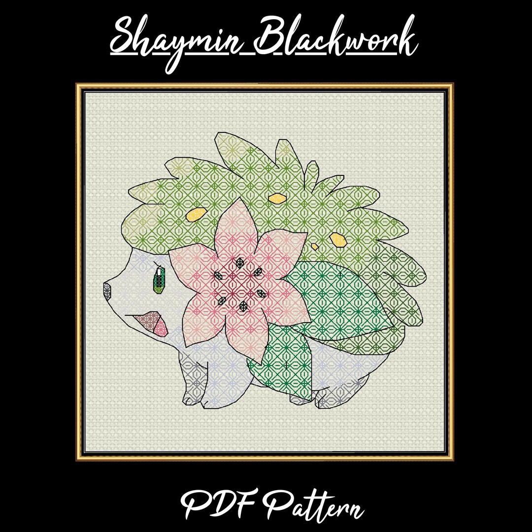 Shaymin Blackwork Pattern, Fairy Hedgehog Pokemon, Needlework, Tutorial ...