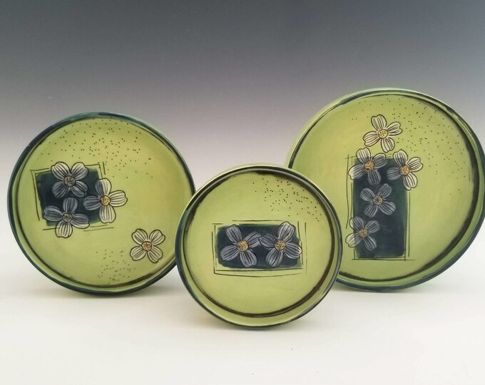 Ceramic Nesting Plate Set, Vanity Tray, Nesting Serving Plate, Dogwood ...