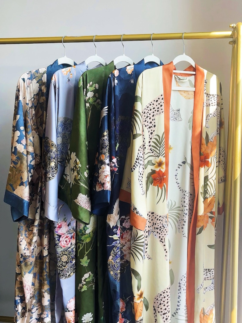 Luxury Floral Satin Kimono Robe, Bridal Dressing Gown, Mother's Day ...