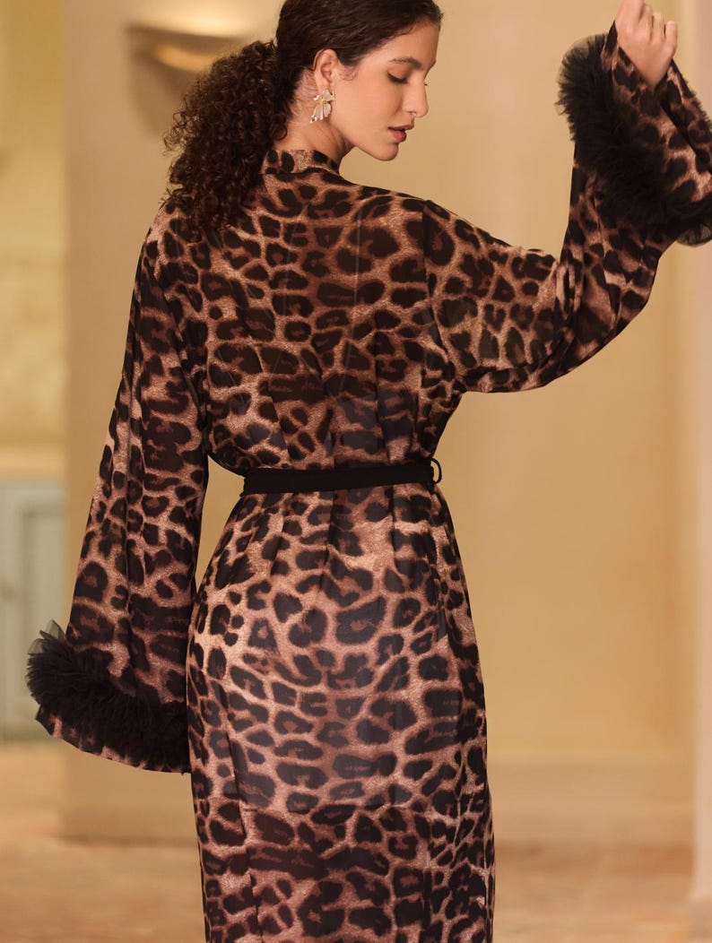 Wild Leopard Kimono Robe, Charmeuse Satin Loungewear, Mother's Day Gift ...