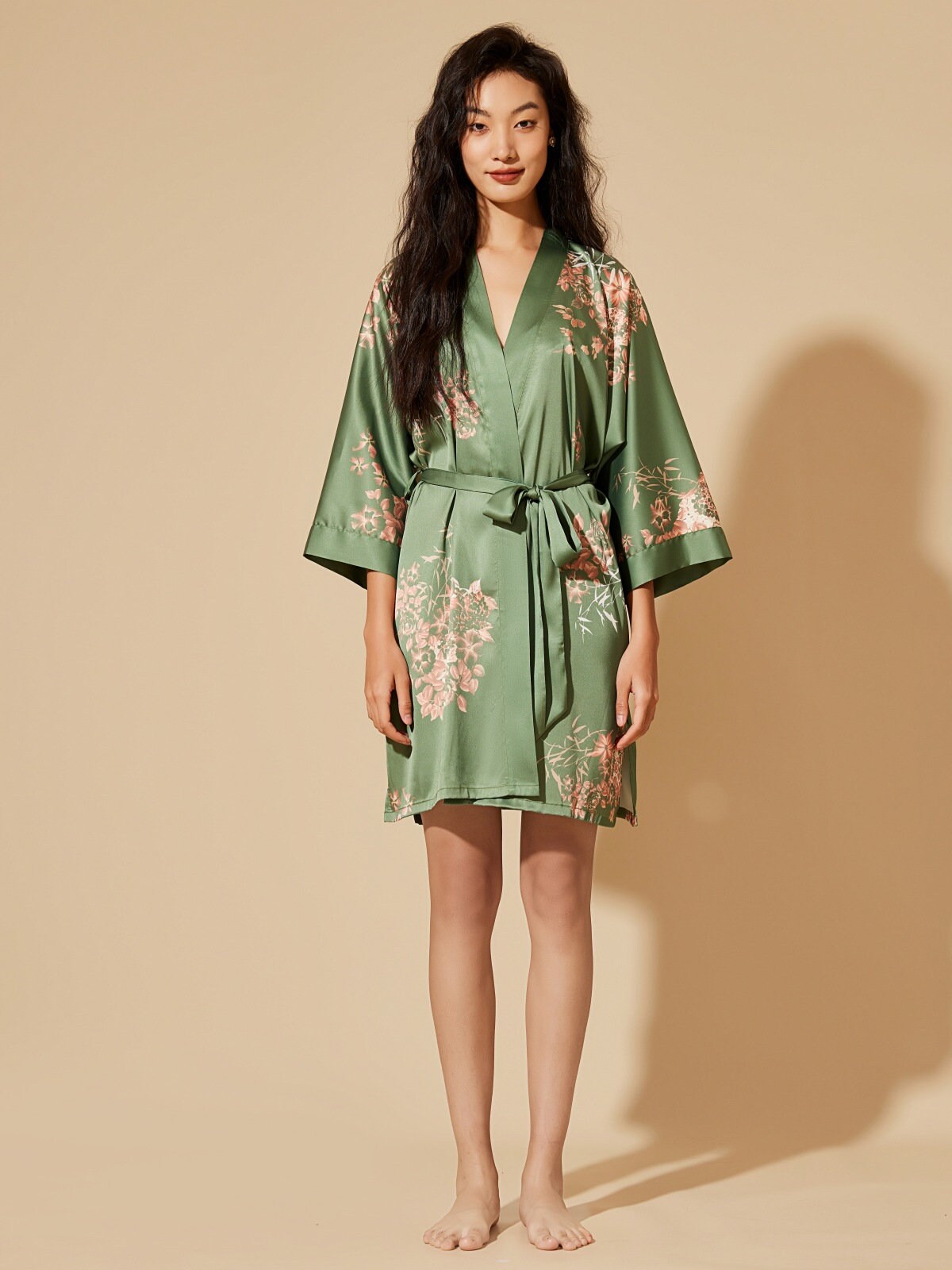 Floral Satin Short Kimono Robe, Eastern Lounge Wear, Mother's Day Gift ...
