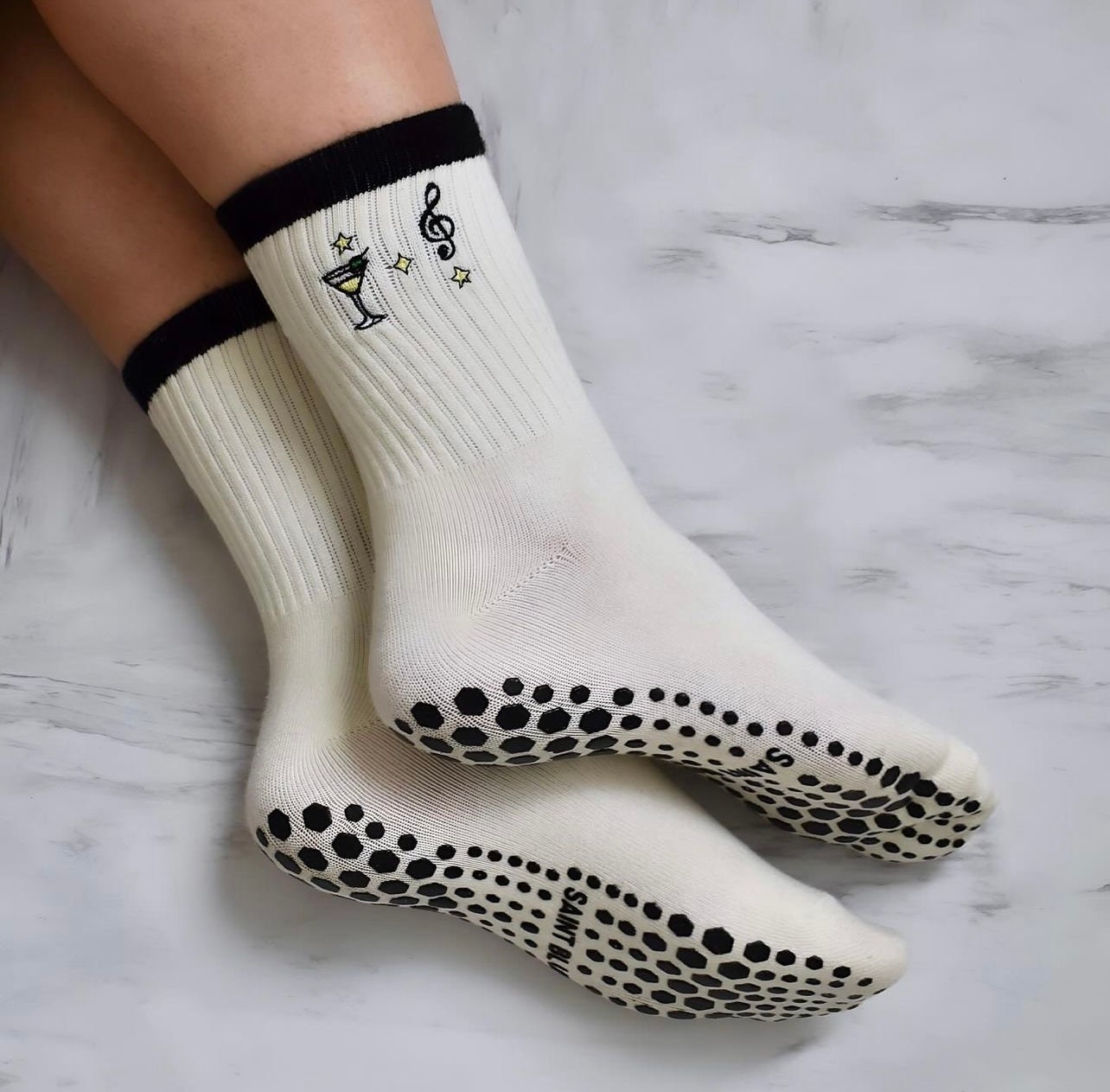 Happy Hour Mid-crew Pilates Grip Socks - Etsy