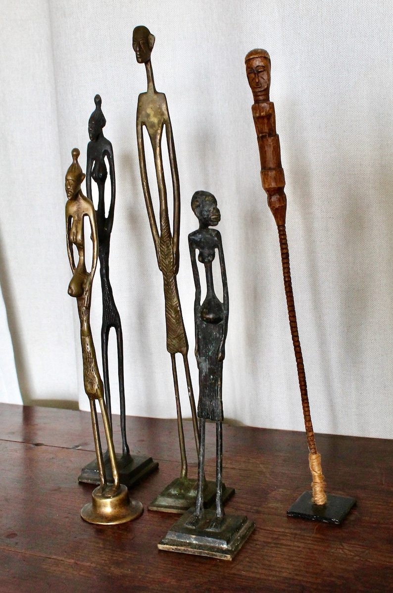 Bronze African Old Man Statue Tall Thin Sculpture for Coffee Table or ...