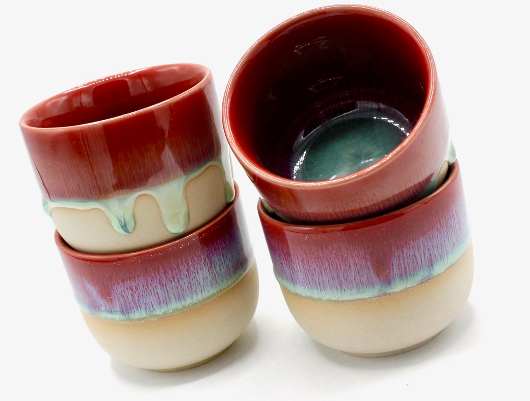 Handcrafted Tenmoku Japanese Ceramic Tea Cups - Set of 4 Traditional ...