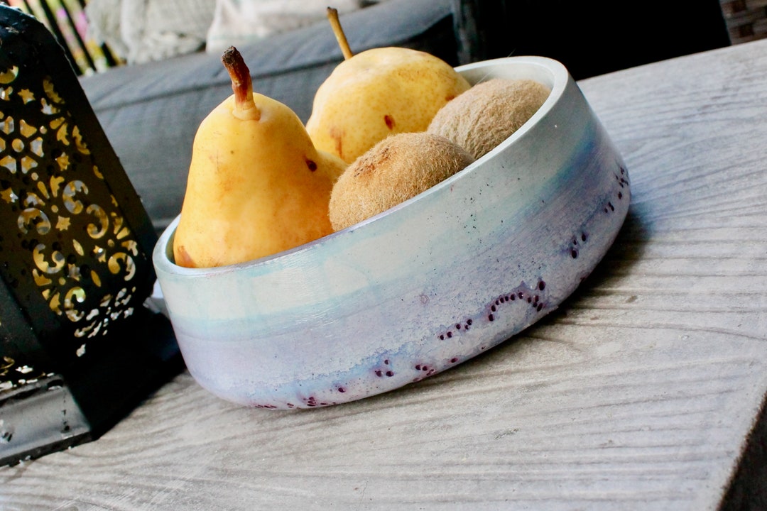 Handcrafted Mauve & Blue Concrete-ceramic Trinket Dish - Versatile Home ...