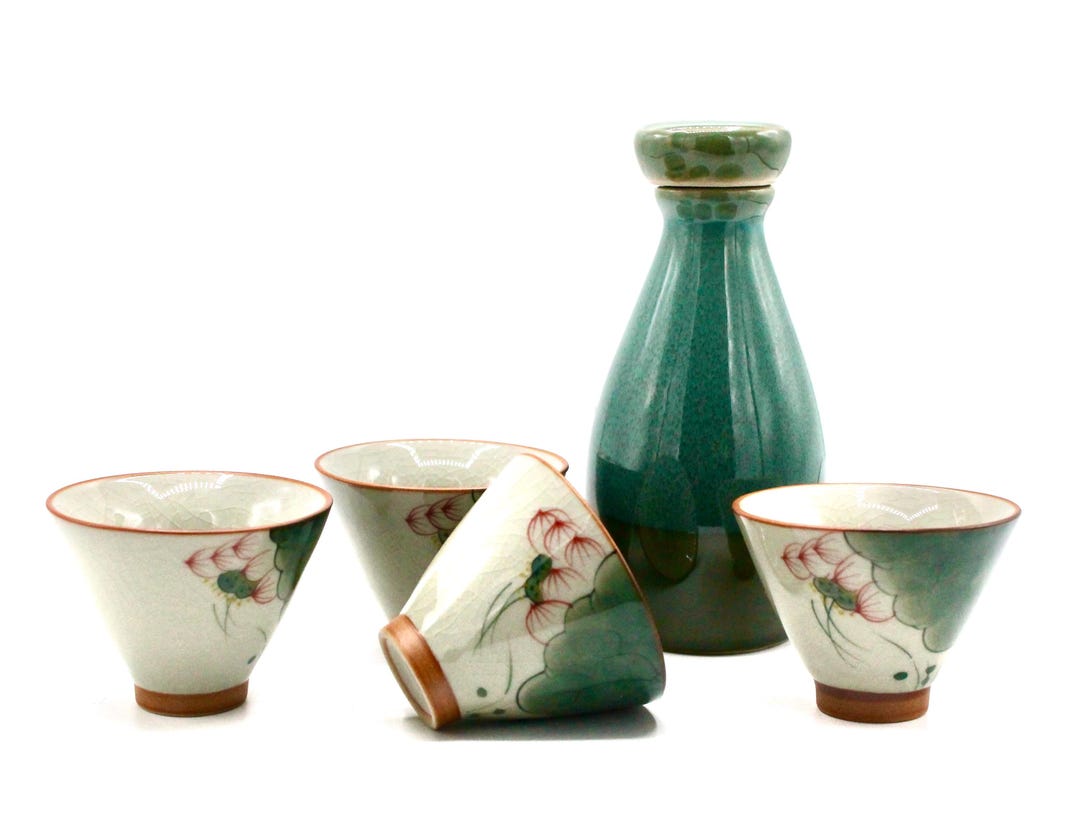 Ceramic Sake Set/traditional Japanese Set of 4 Hand Painted Cute Cups ...