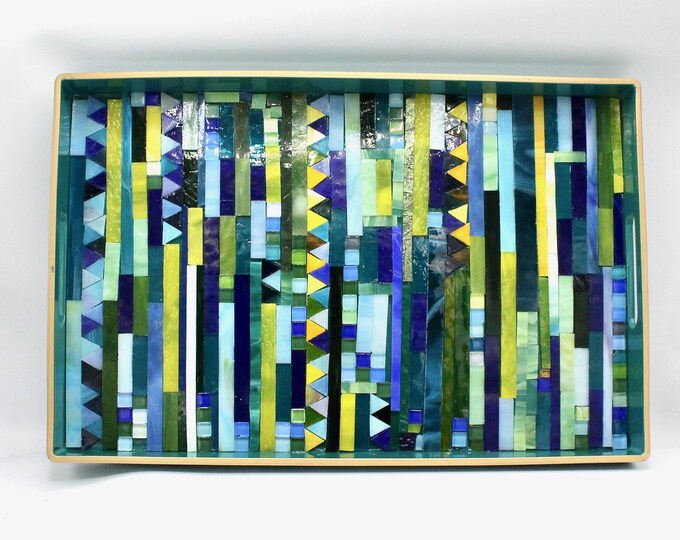 Handmade Large Teal Green Stained Glass Mosaic Tray - Arts & Crafts ...