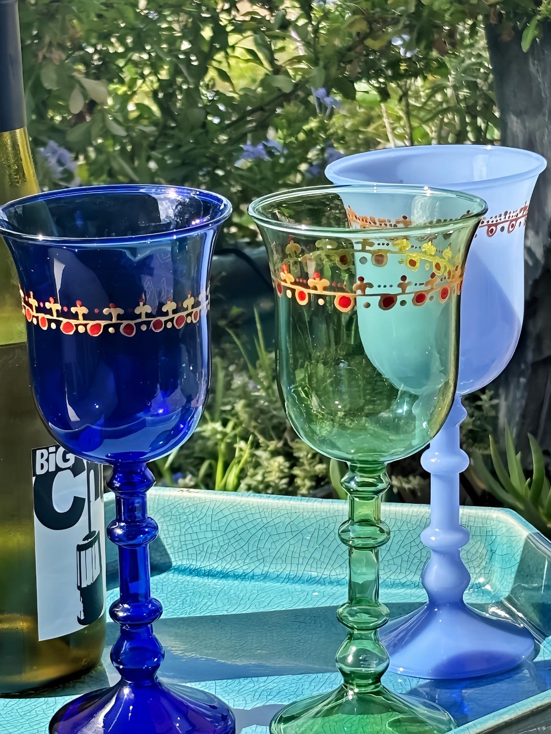 Colorful Wine Goblets Sets- Hand Painted Stemware for Elegant Table ...