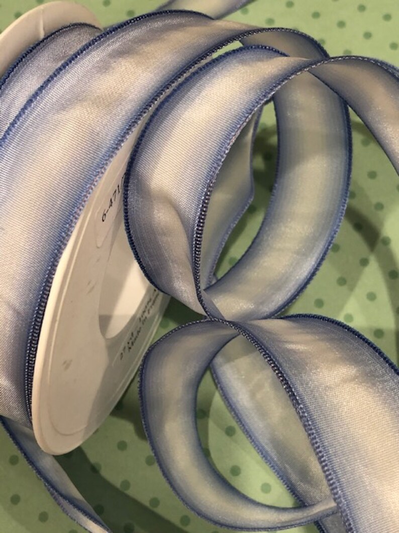 Ombre Ribbon, White to Blue Ombre, Blue and White Ombre. Wired Ribbon ...
