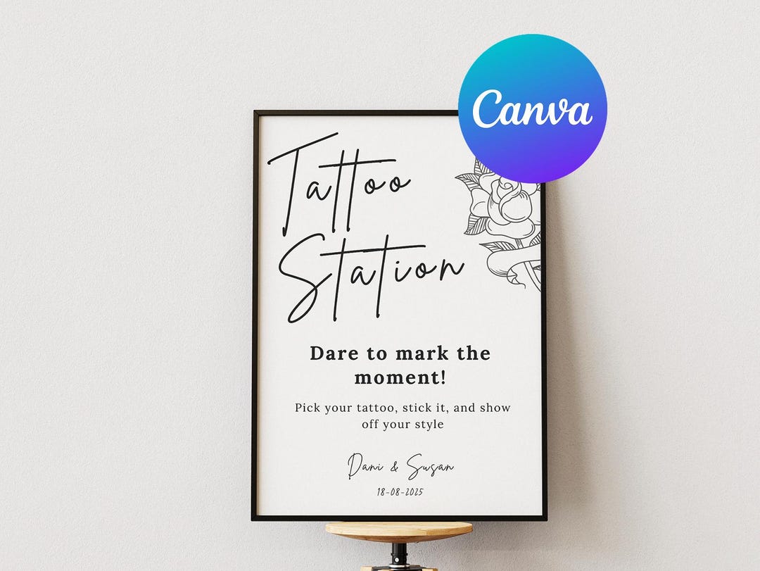 Tattoo Station Sign Canva Template | Wedding Temporary Tattoo Sign ...