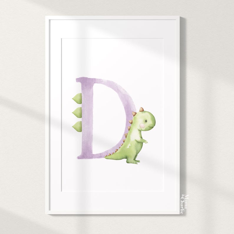 Dinosaur Initial Nursery Art: Watercolor Letter Print (printable) - Etsy