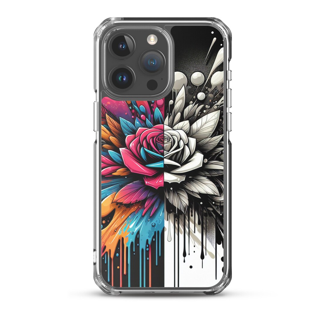 Vibrant Floral & Monochrome Drip Art iPhone Case - Wireless Charging ...