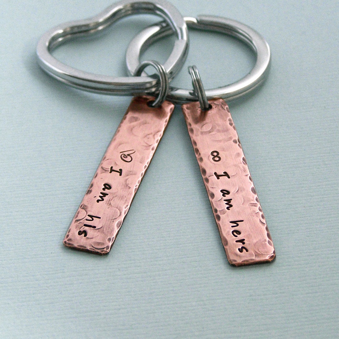 His and Hers Wedding Vow Key Ring - Hand Stamped Copper - Couples ...