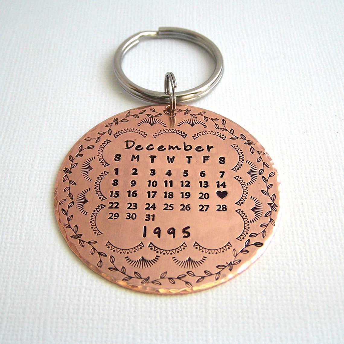 Large Calendar Key Ring Hand Stamped Copper Calendar - Etsy