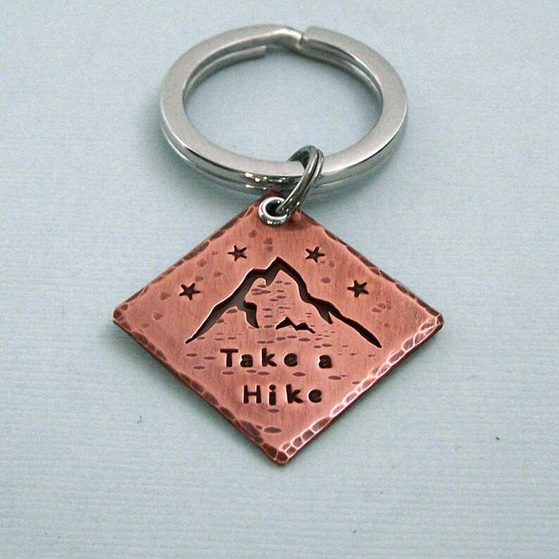 Mountain Key Ring Take a Hike Copper Hiker's Keychain - Etsy