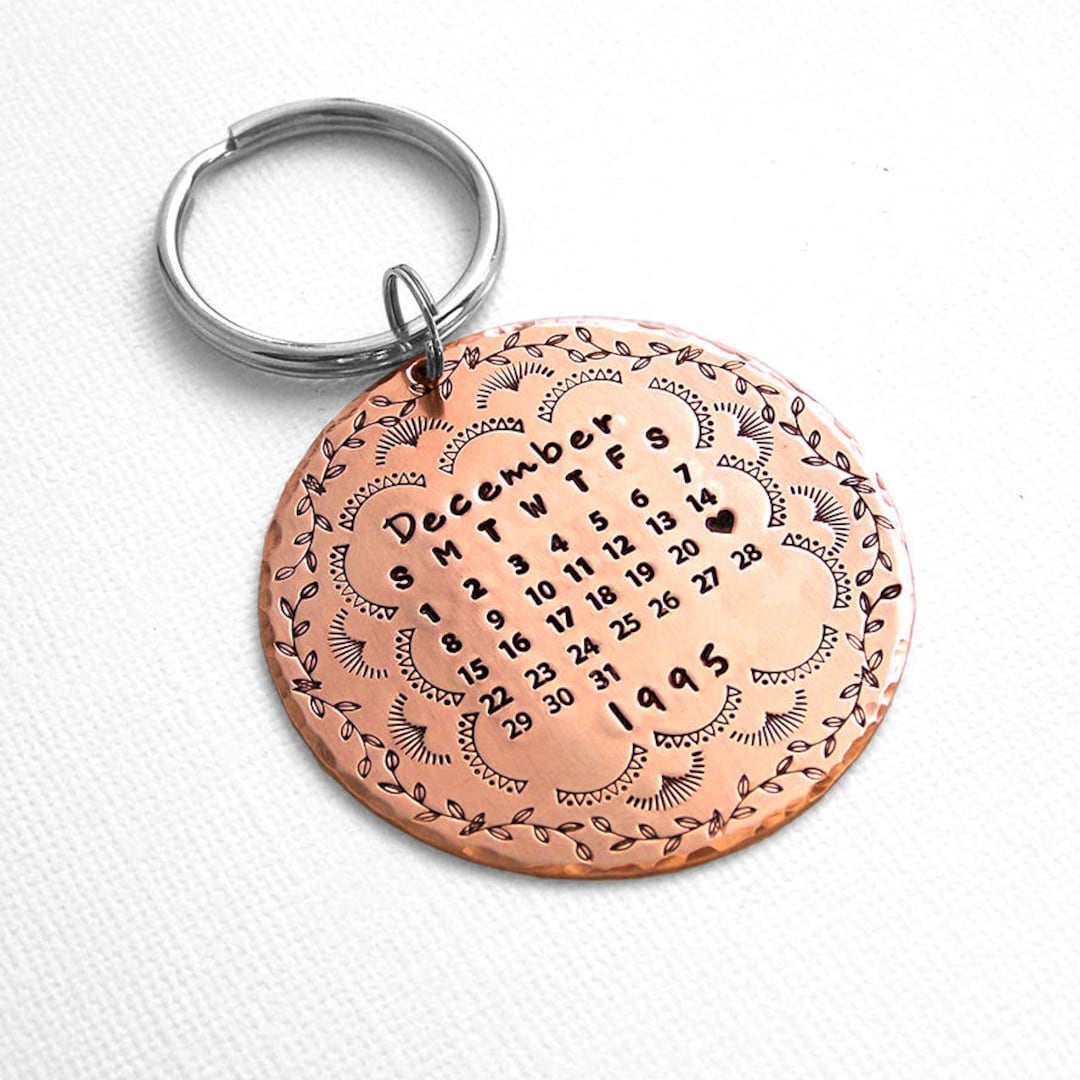 Large Calendar Key Ring - Hand Stamped Copper Calendar Keychain - Etsy