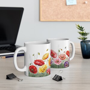 Multi-colored Poppies Coffee Mug, Floral Mug, Wildflowers, Garden ...