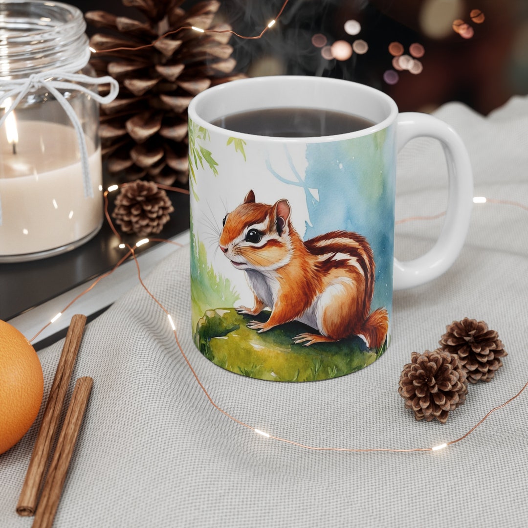 Chipmunk Sitting on a Rock Coffee Mug, Chipmunk, Chipmunk Mug, Woodland ...
