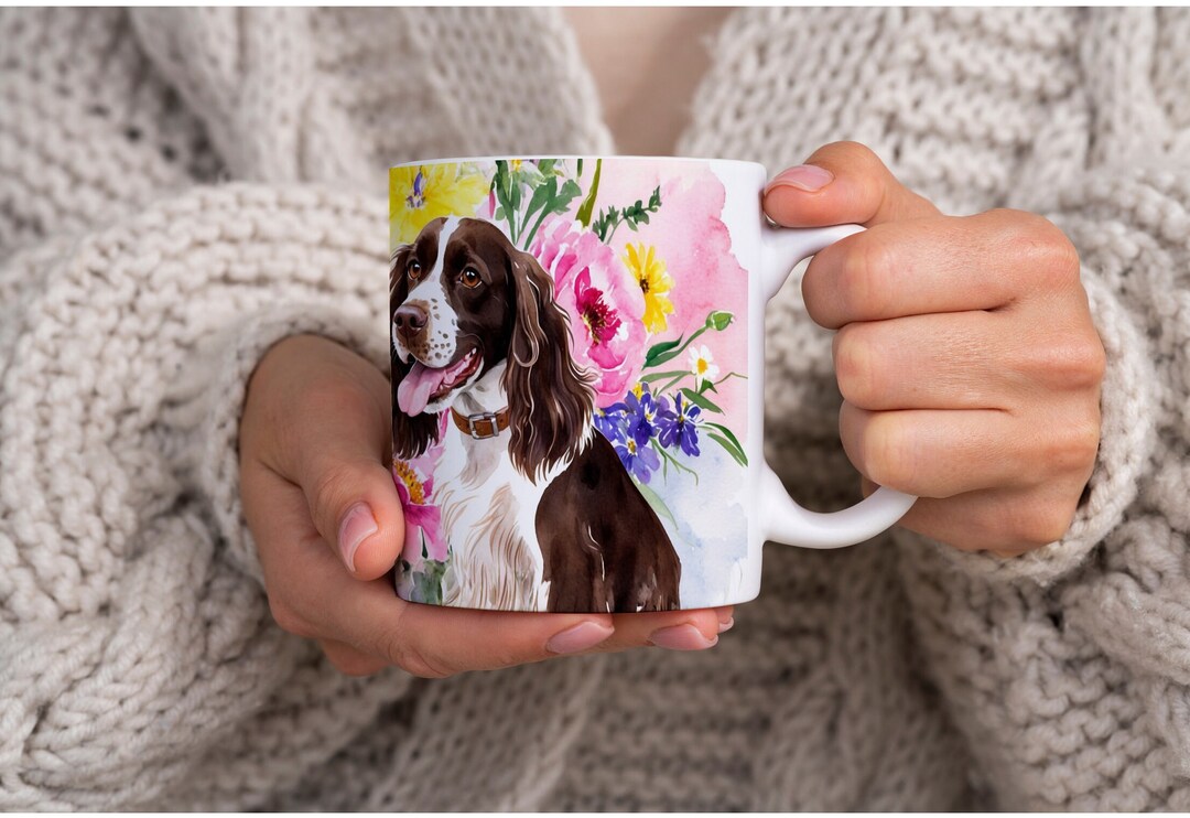 Springer Spaniel Coffee Mug, Springer Spaniel, Floral Decor, Springer ...