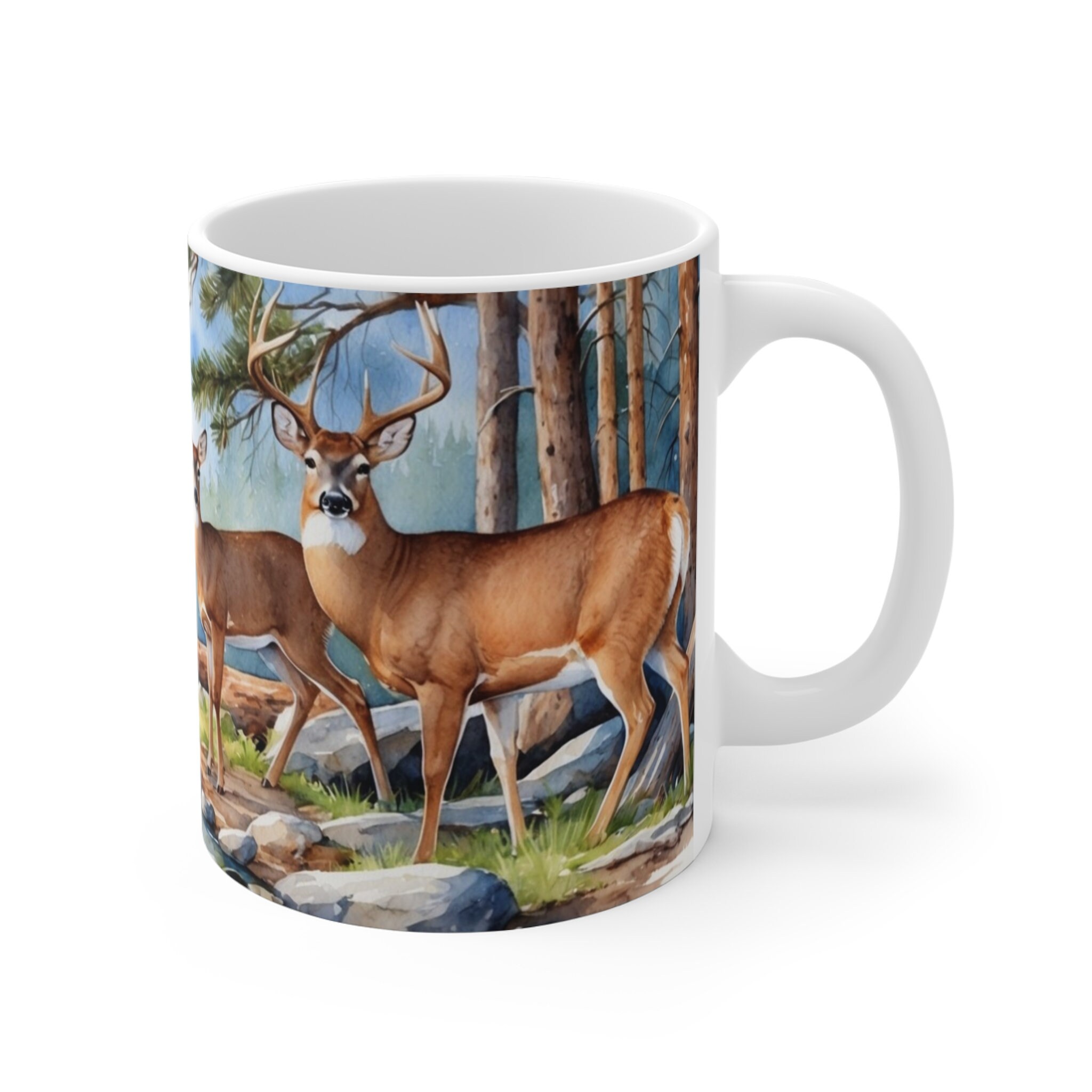 Whitetail Buck and Doe Coffee Mug, Deer, Buck, Doe Whitetail Deer ...