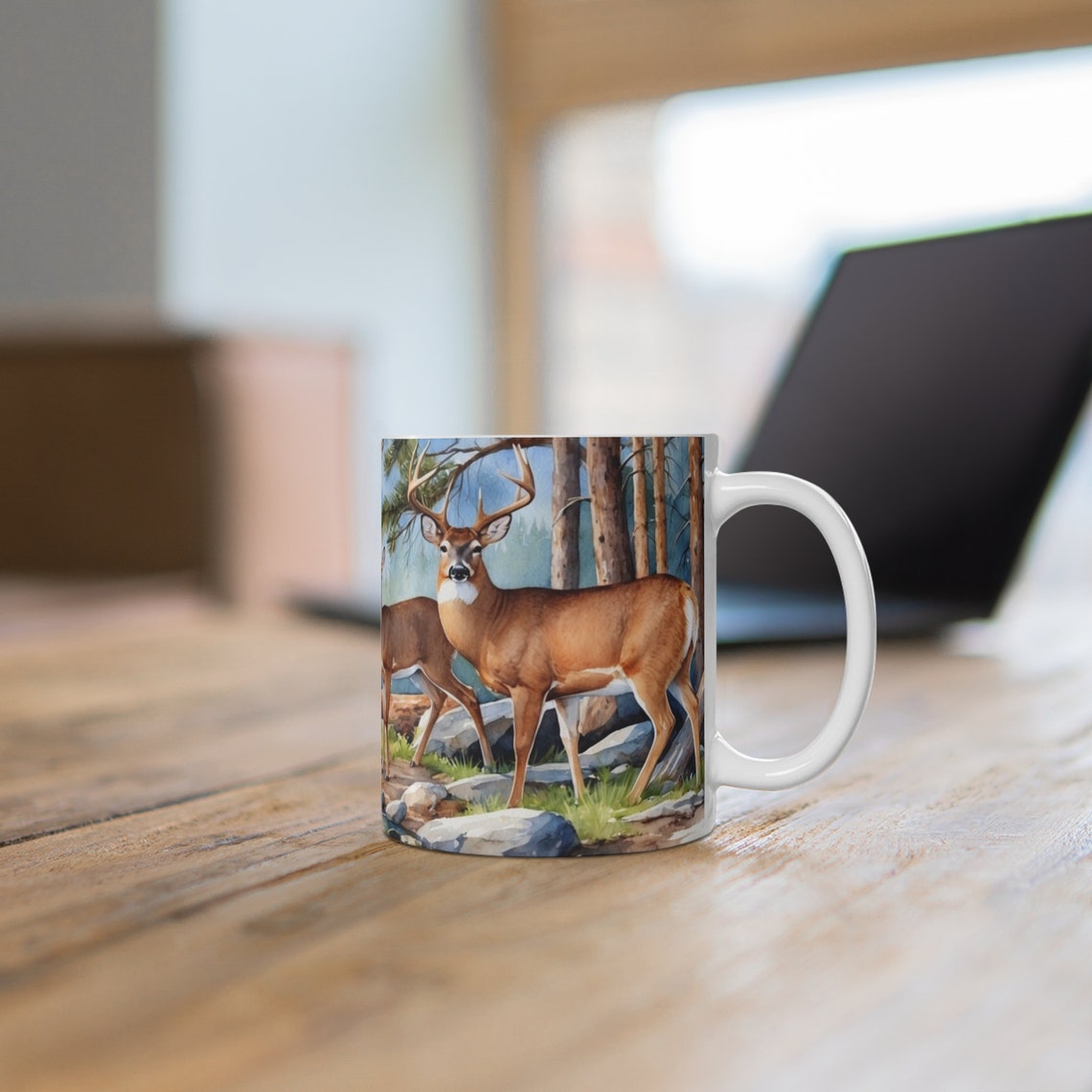Whitetail Buck and Doe Coffee Mug, Deer, Buck, Doe Whitetail Deer ...