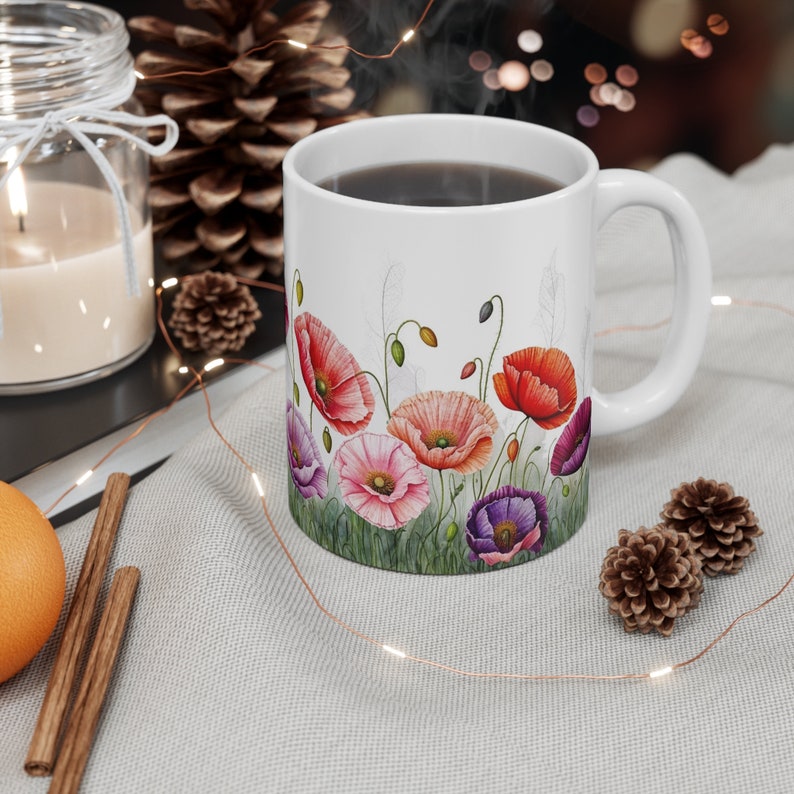Multi-colored Poppies Coffee Mug, Floral Mug, Wildflowers, Garden ...