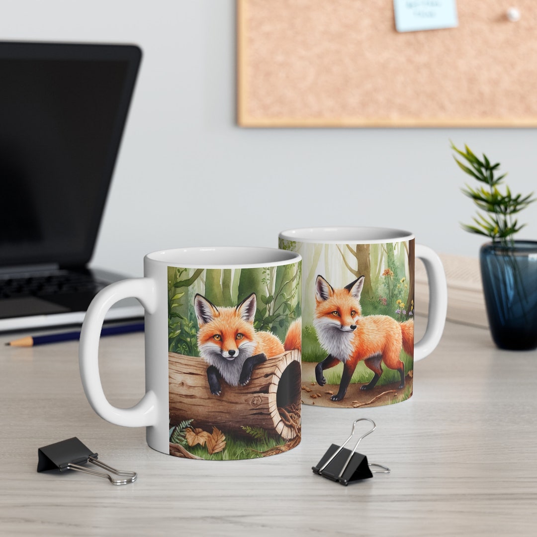 Watercolor Foxes Playing in a Forest Coffee Mug, Fox Lover Gift, Fox ...