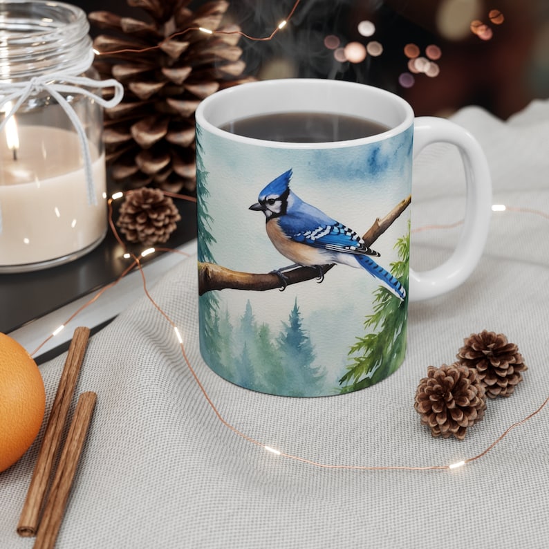Watercolor Bluejay Sitting on a Tree Branch Coffee Mug - Etsy