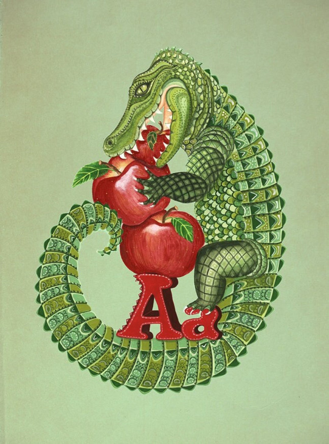 Alligator Eating Apples. Children Alphabet Book Illustration. Baby Wall ...