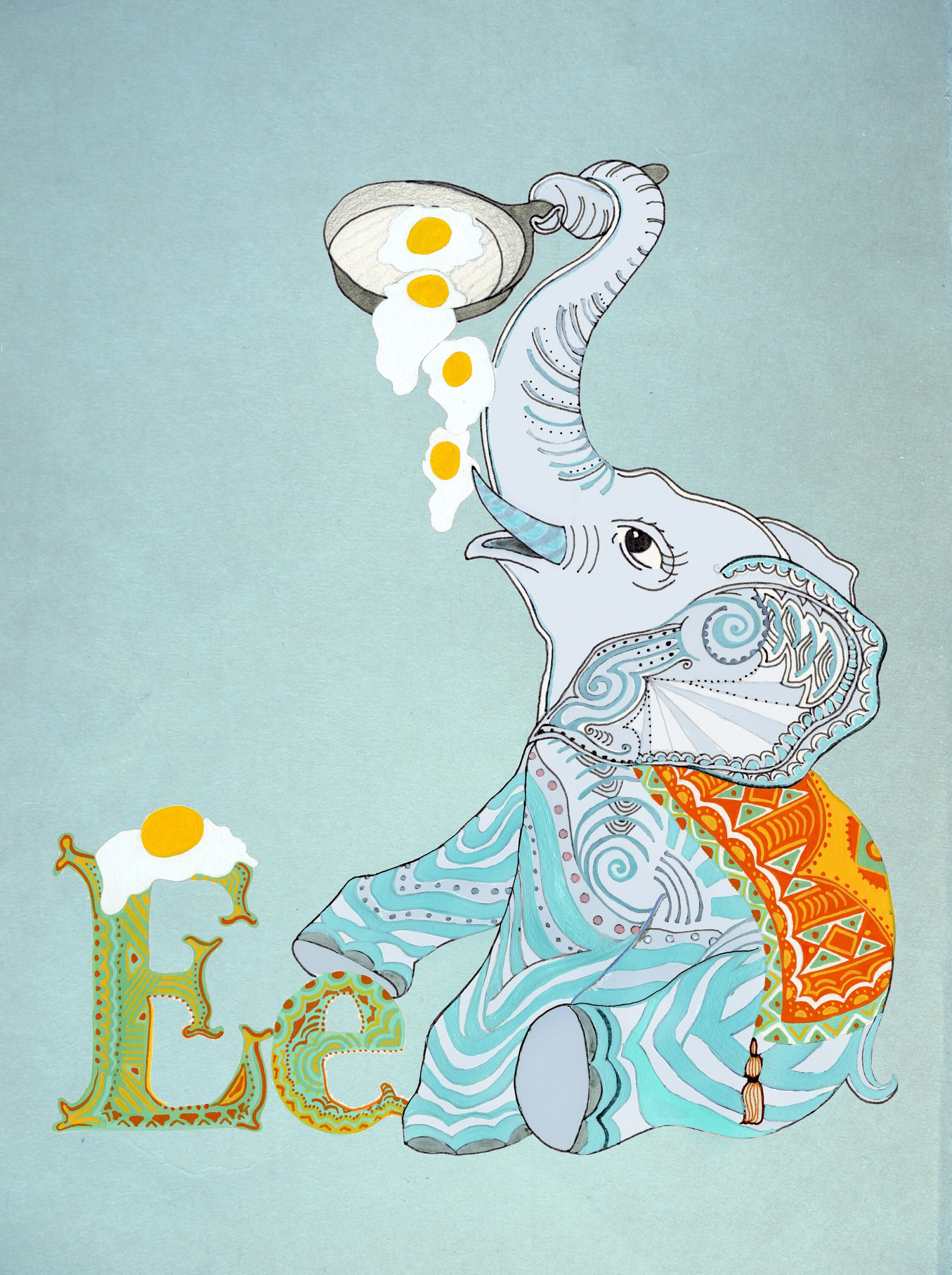 Elephant Eating Eggs. Children Alphabet Book Illustration. - Etsy