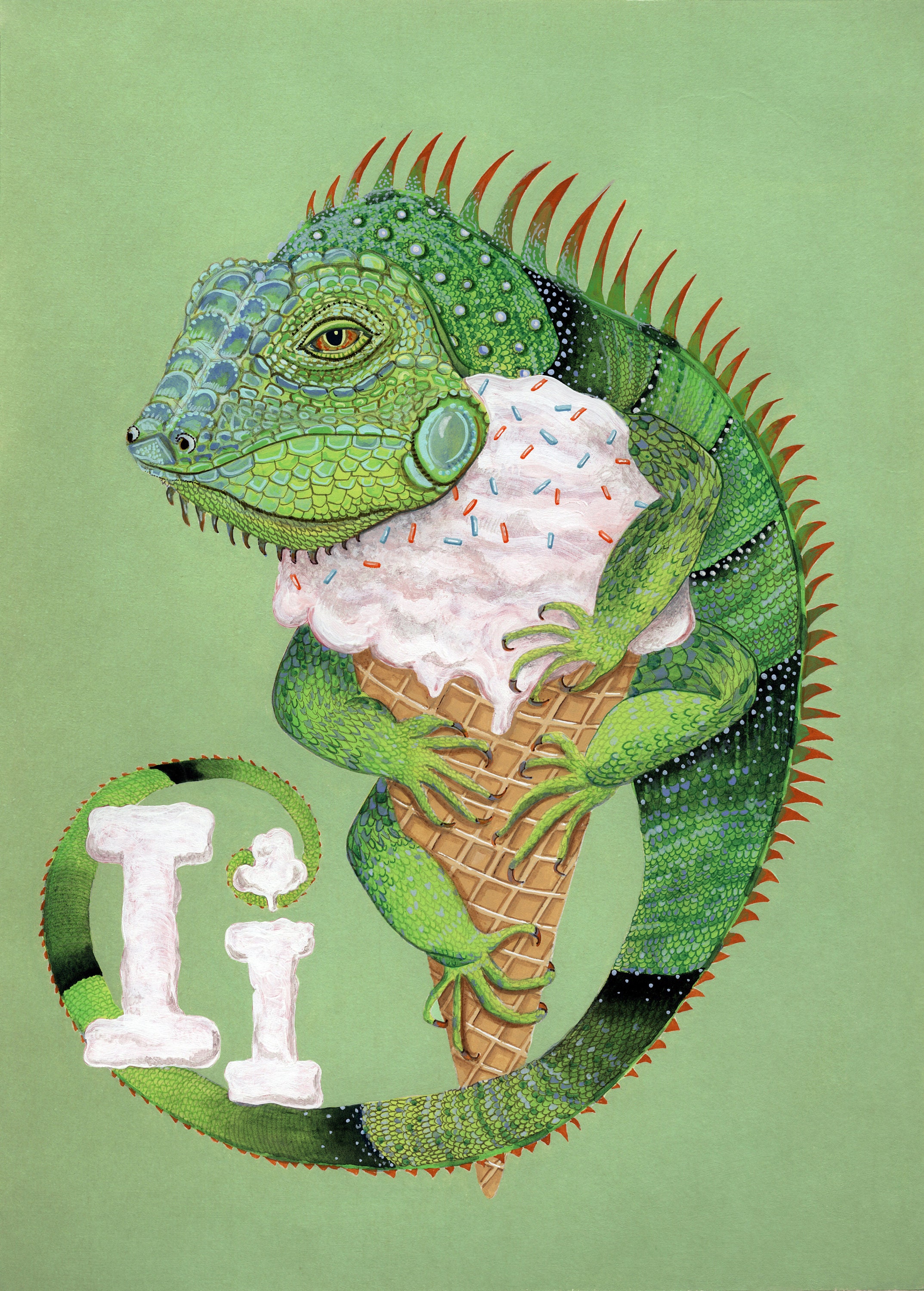 Iguana Eating Ice Cream. Children Alphabet Book Illustration. - Etsy