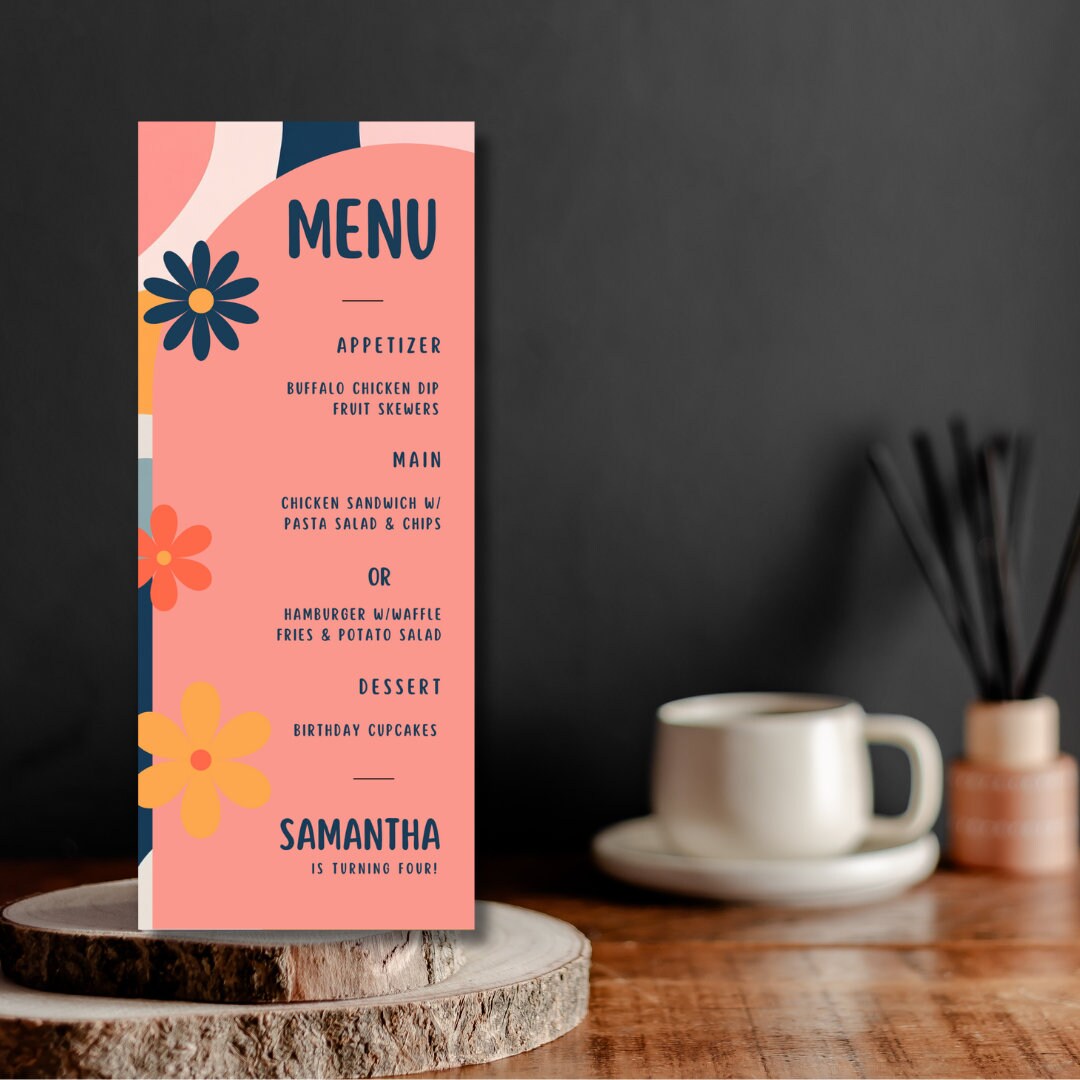 Retro Vibes Menu / Food List / Card for Groovy a Birthday Party, for ...