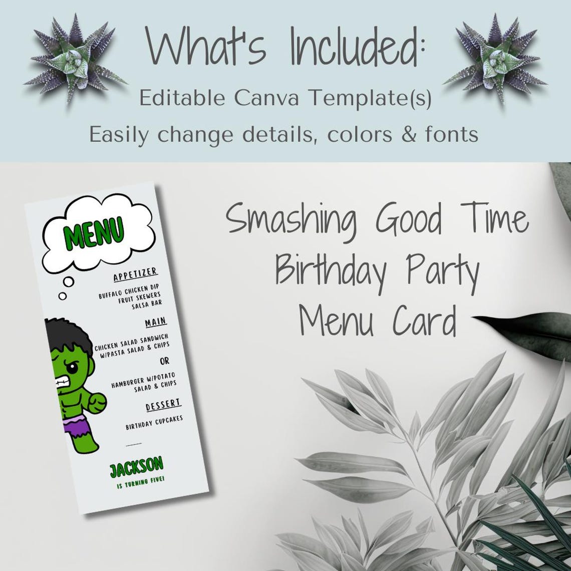 Smashing Good Time Kids Birthday Party Menu Card / Food, Meal List ...