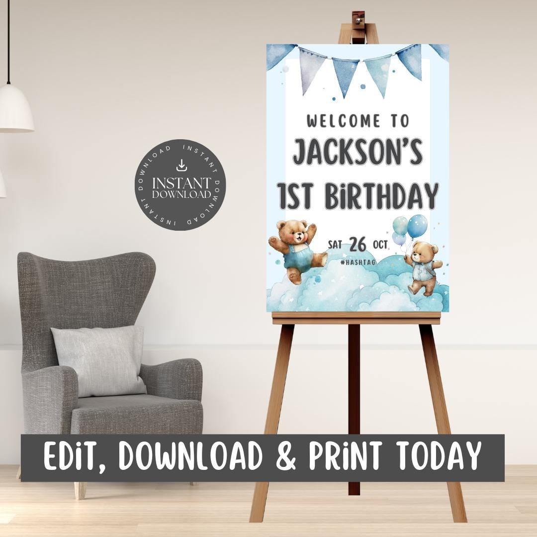 Teddy Bear Welcome Sign for Kids, Child, Boys, Girls Birthday Party ...