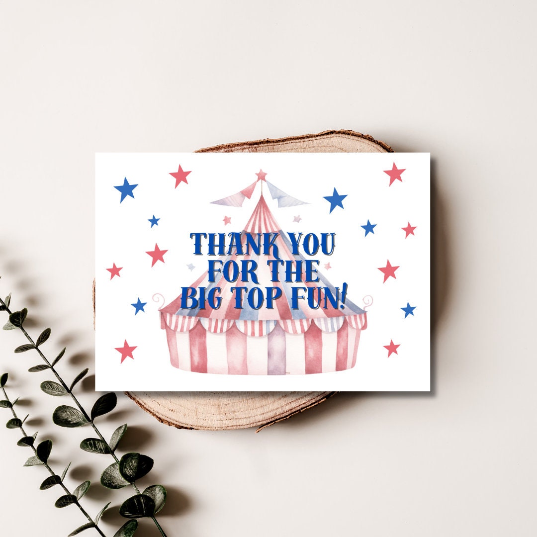 3 Ring Circus Thank You Card, Turning Three, Third Birthday Party, Boys ...