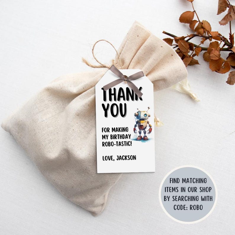 Robot Theme Thank You / Party Favor Tag for Kids, Teens, Boys Birthday ...