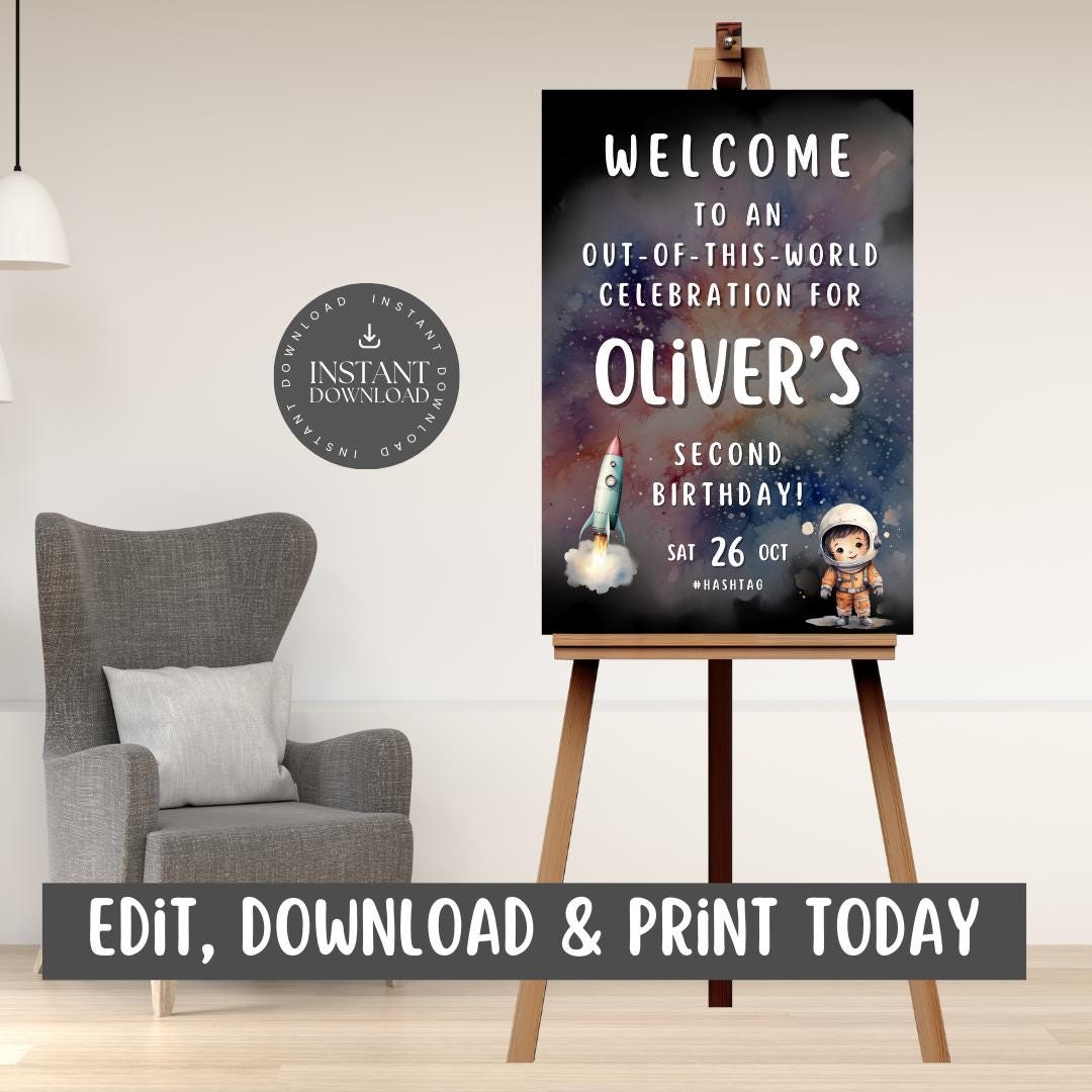 Two the Moon Welcome Sign / Guest Entrance for Outer Space Themed 2nd ...