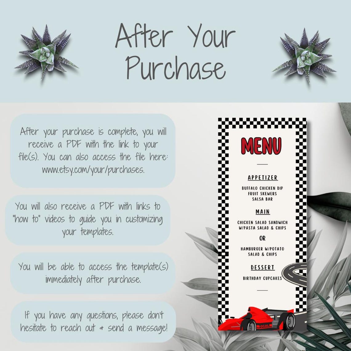 First Lap Around the Track - 1st Birthday Party Menu Card / Red Car ...