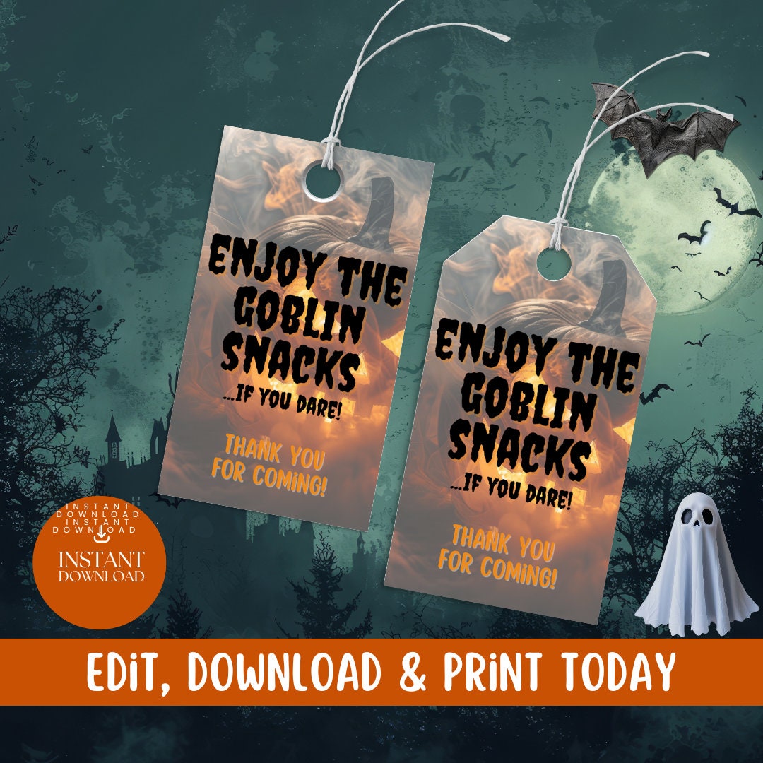 Goblin Snacks Party Favor / Thank You Tag for Swag / Gift Bags ...