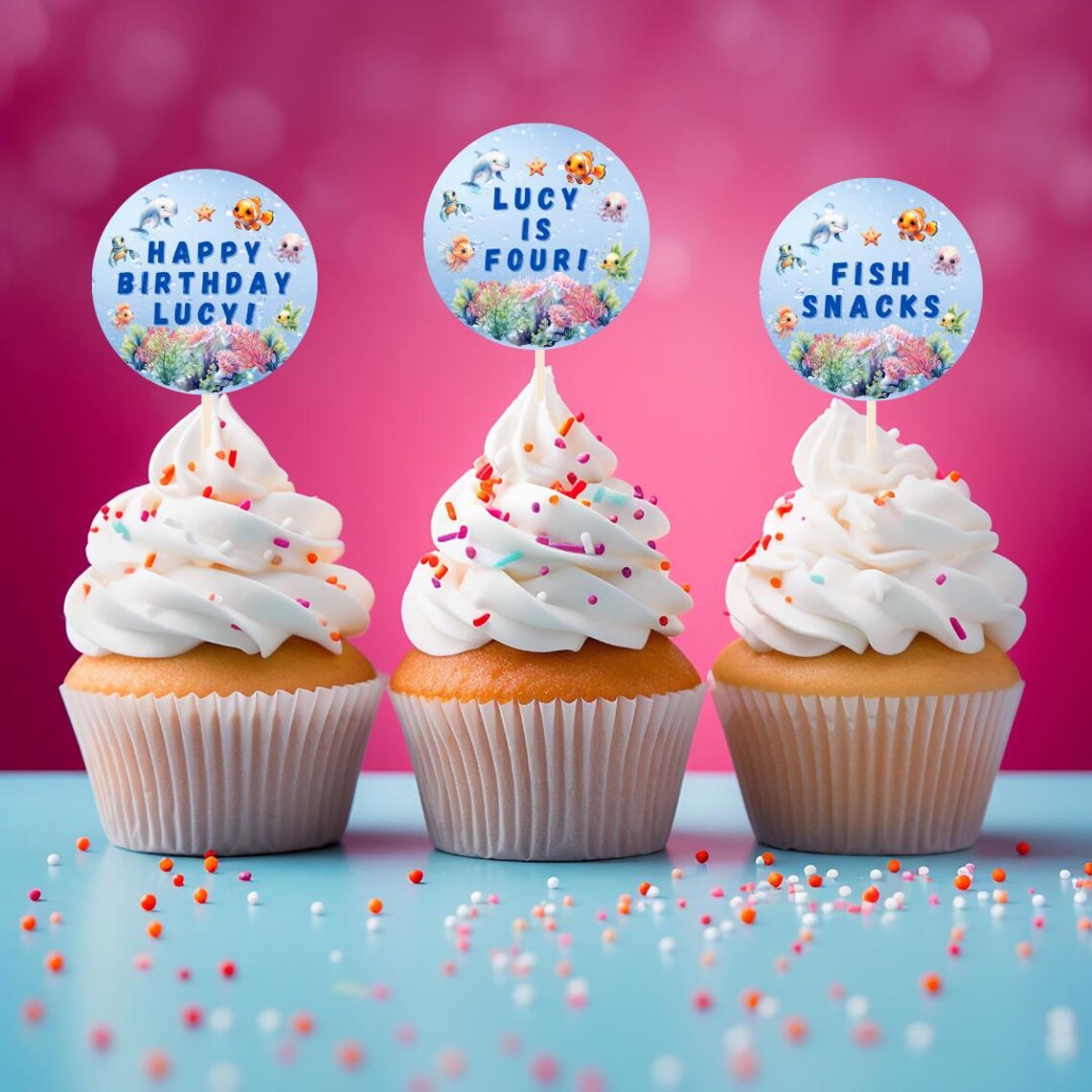 Underwater Friends W/blue Background Cupcake Topper for Kids, Girls ...
